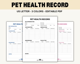 Pet Health Record | Editable Pet Record | Printable Dog Template ...