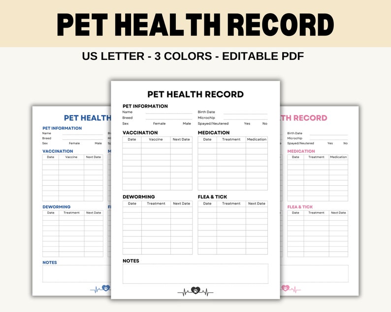 Pet Health Record | Editable Pet Record | Printable Dog Template ...