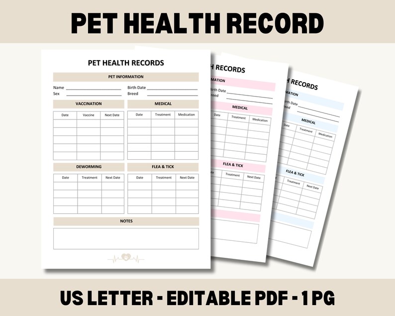 Pet Health Record | Editable Pet Record | Printable Dog Template ...
