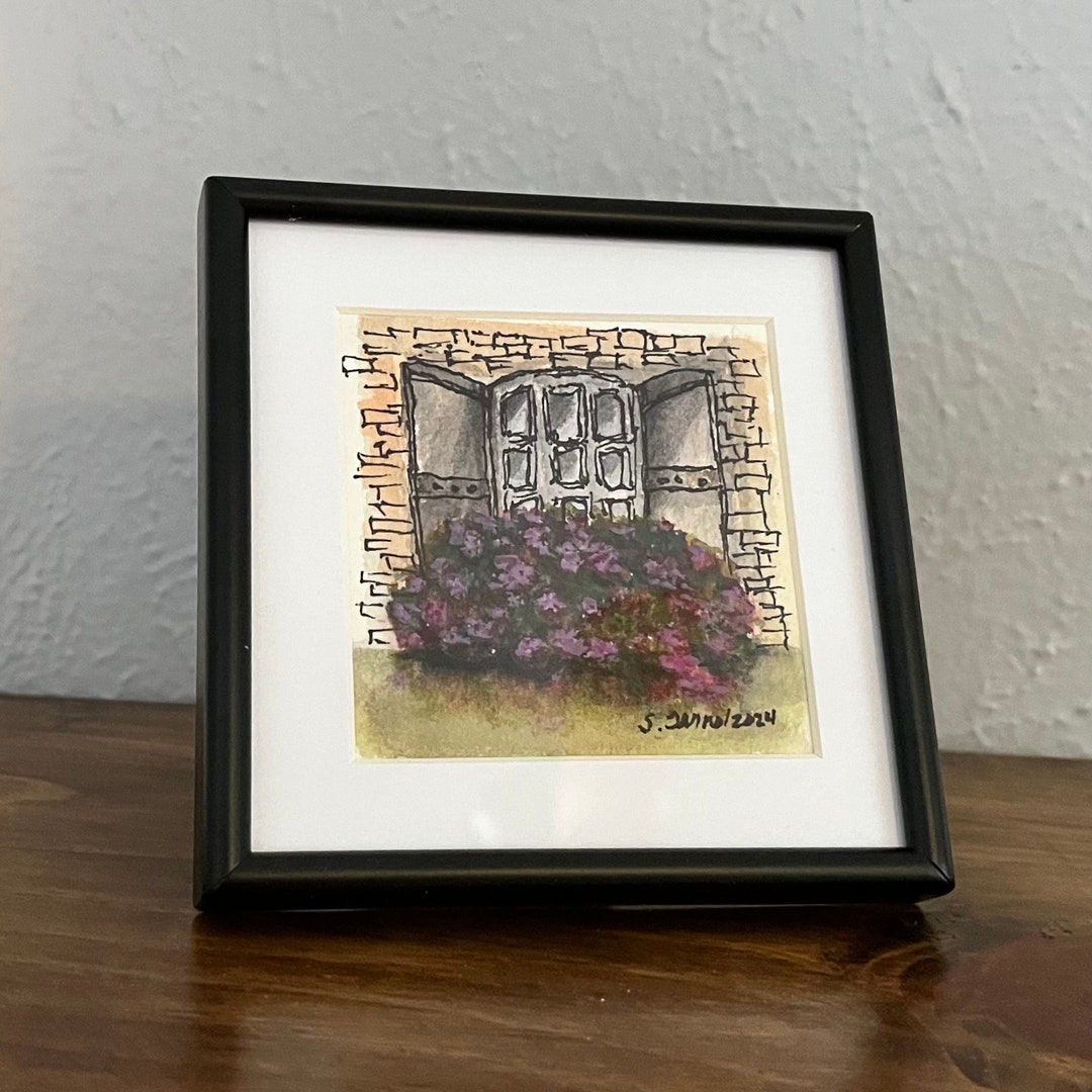 Reflection Ink and Watercolor Painting/mini Painting/framed Watercolor ...