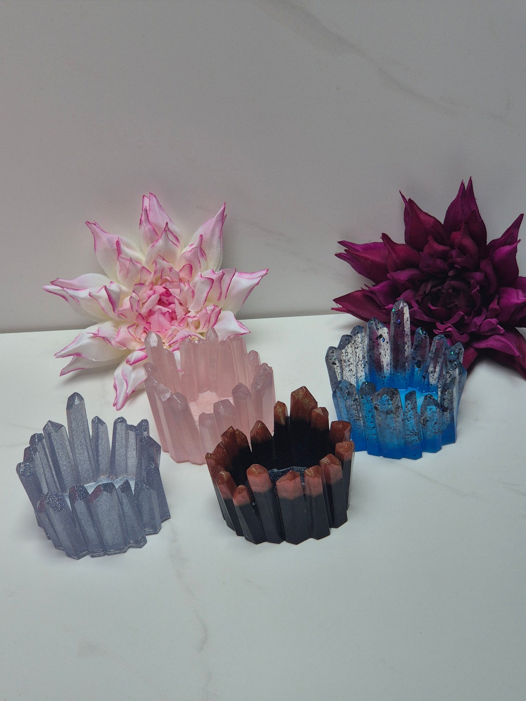 Candle Holder Made of Epoxy Resin - Crystals - Handmade - Unique Gift ...