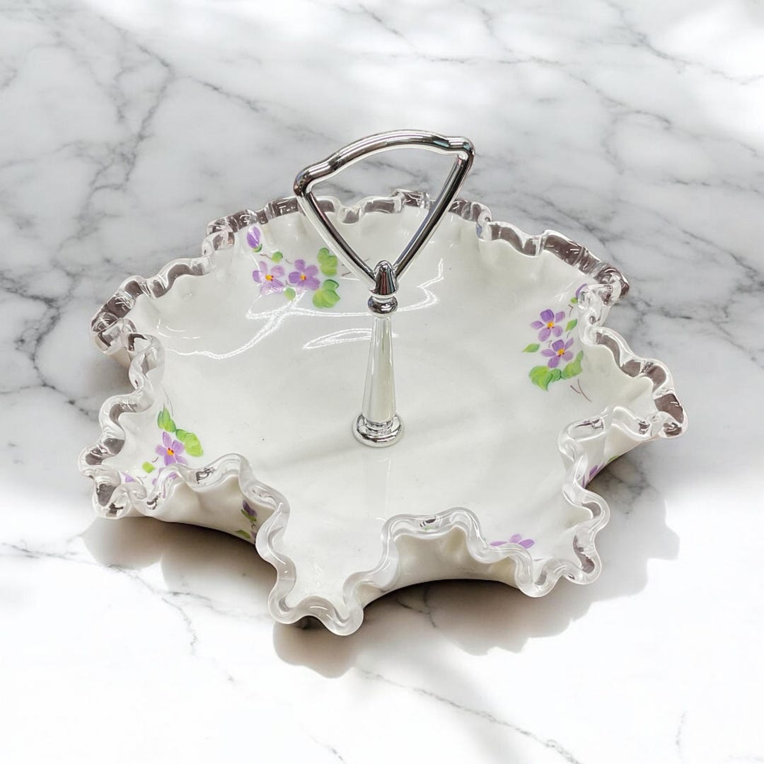 Fenton Violets in the Snow Candy Dish Handpainted by Pam Fielder - Etsy