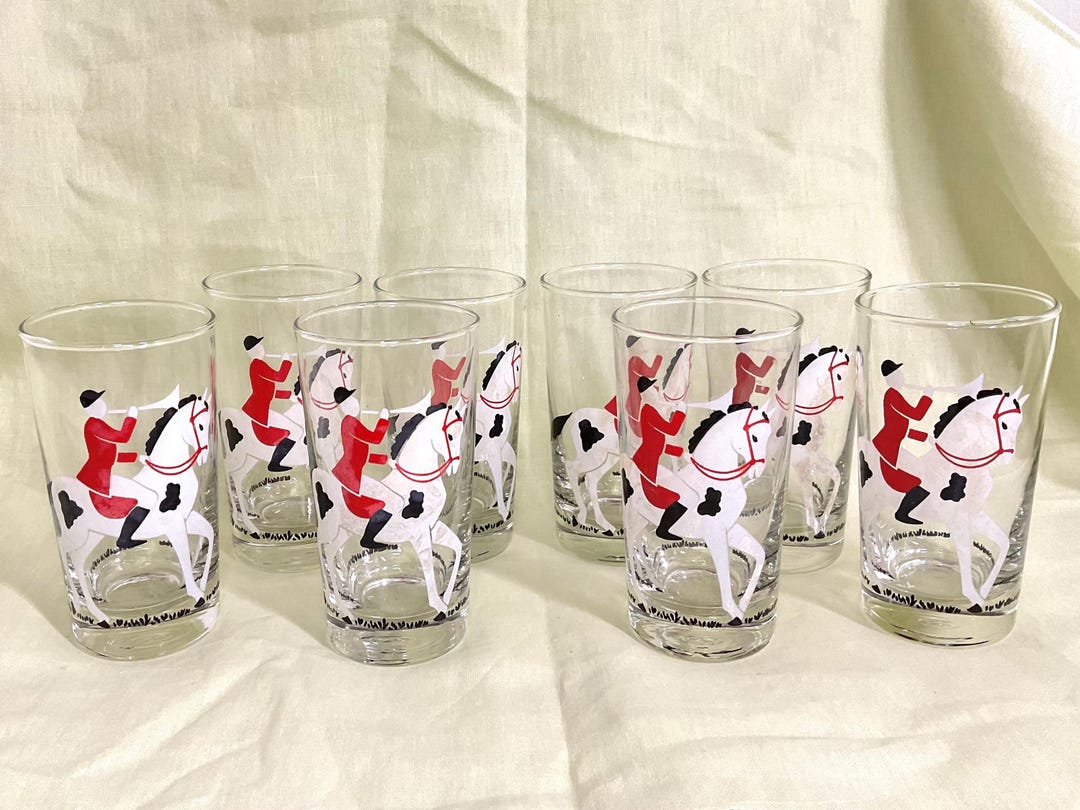 Libbey ‘tally Ho Fox Hunt’ High Ball Glasses - Set of 8 - Etsy