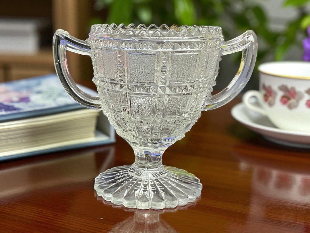 Imperial Glass Footed Open Sugar Bowl- Beaded Block Clear - Etsy