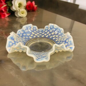 Fenton Blue Hobnail Ruffled Glass Candy Dish - Etsy
