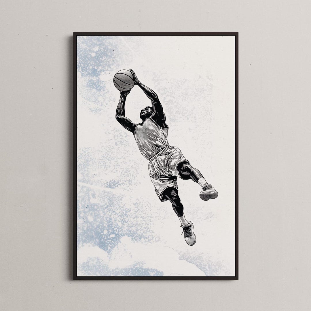 Basketball Dunking Poster, Man Soaring Through the Air, High-flying ...