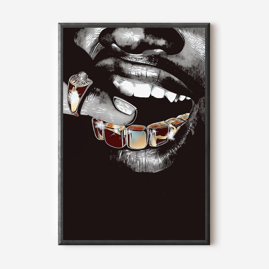 Golden Grillz Hip Hop Poster, Black Art, Street Art Print, Urban Rap ...