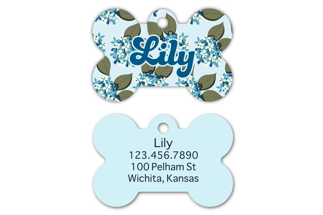 Hydrangea Floral Pet I.D. Tag With Light Blue Back - Classic Southern ...