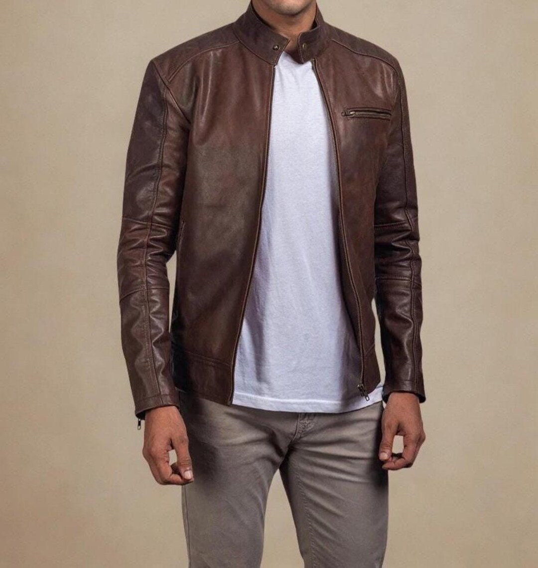 Custom Made Brown Leather Biker Jacket: Soft Winter Coat - Etsy