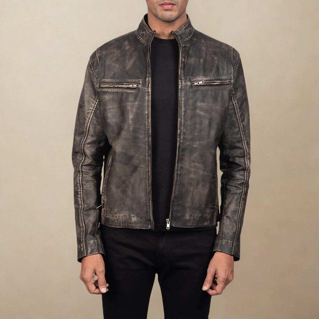 Veste en cuir de vachette pour hommes sur mesure - Fermeture éclair sur ...