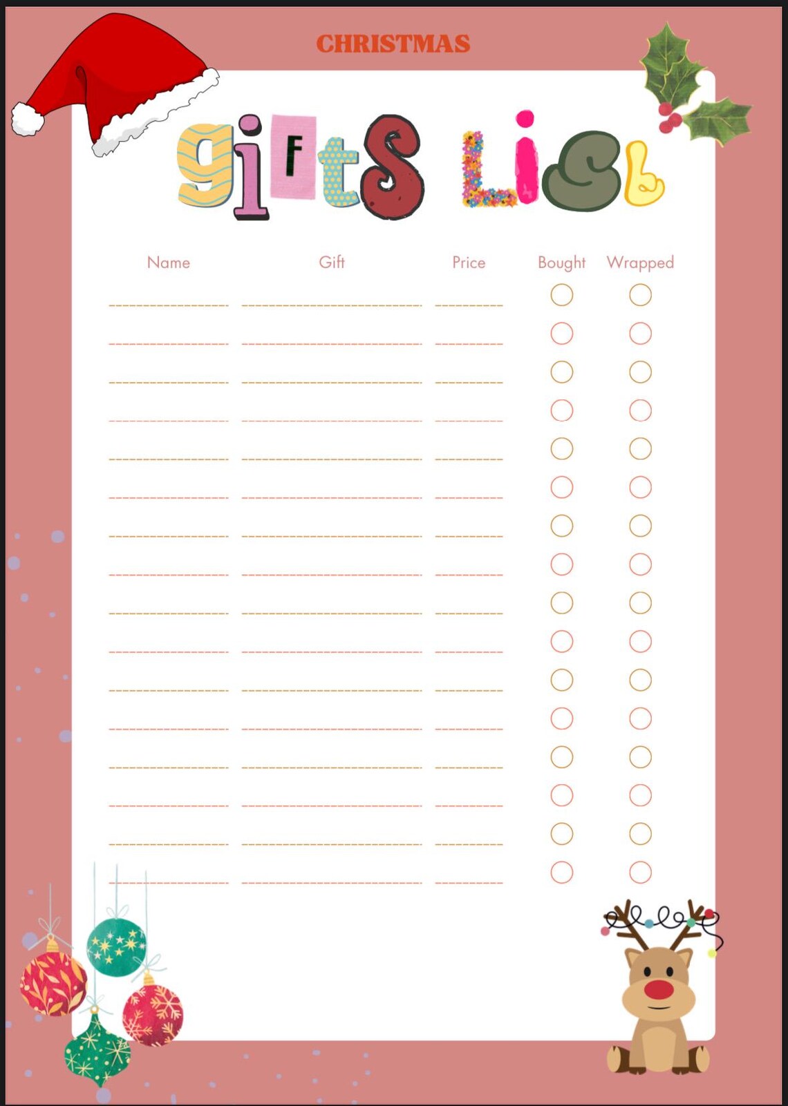 Christmas Gifts Checklist - Etsy