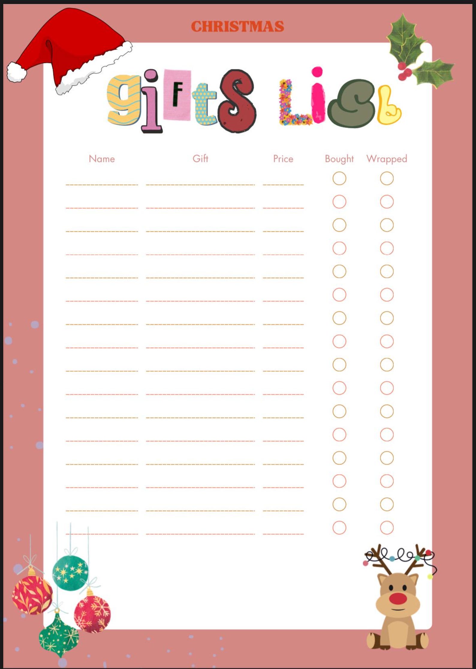 Christmas Gifts Checklist - Etsy