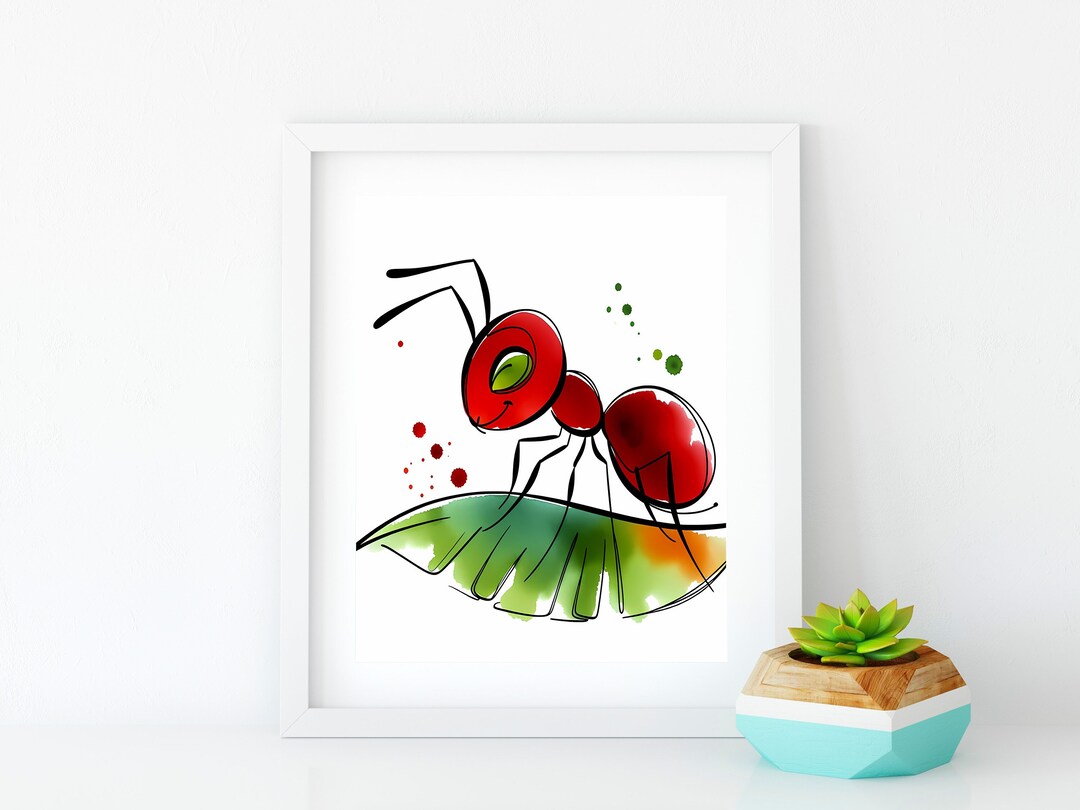 Red Ant Print, Botanical, Minimalistic Print, Watercolor Ant, Farmhouse ...