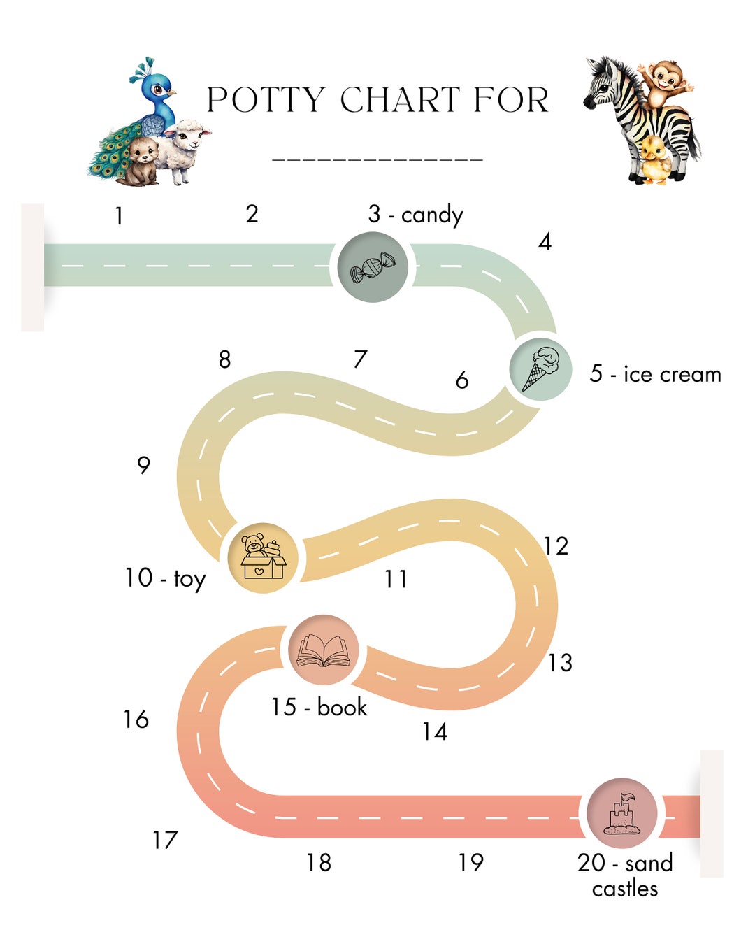Toddler Simple Animal Potty Chart for Boys and Girls Star Chart for ...