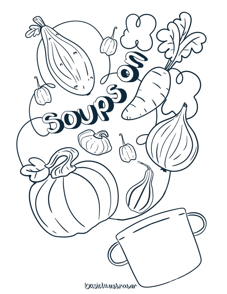 Fall is Here, Soups on Coloring Pages (5) - Etsy
