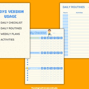 Kids Daily Checklist Schedule Printable Chore Chart Daily Routine ...