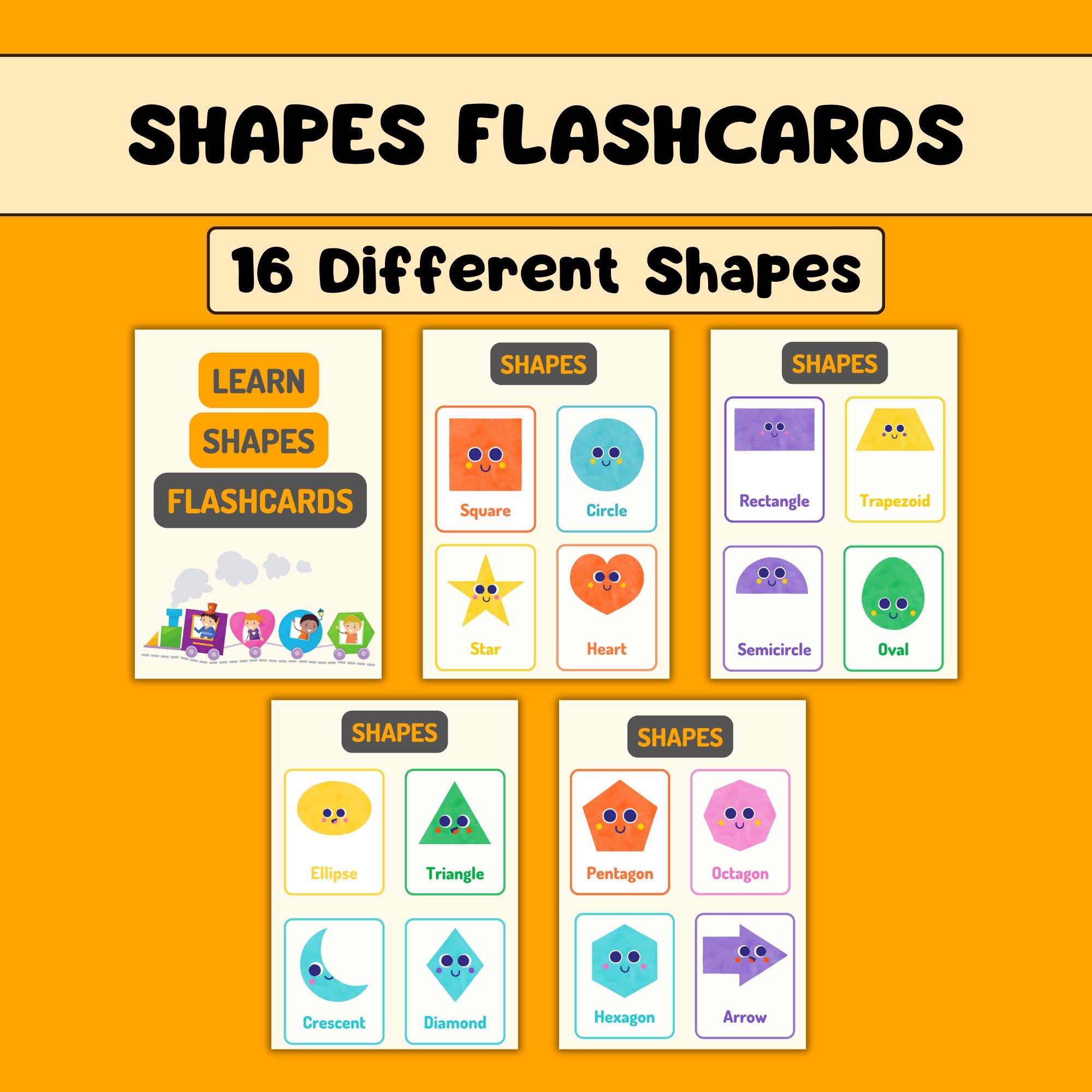 Shapes Flashcards Colorful Shapes Preschool Materials Homeschool ...