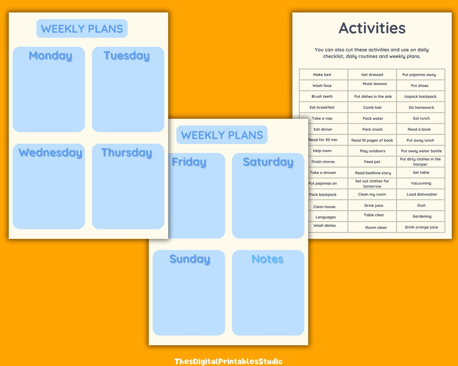 Kids Daily Checklist Schedule Printable Chore Chart Daily Routine ...