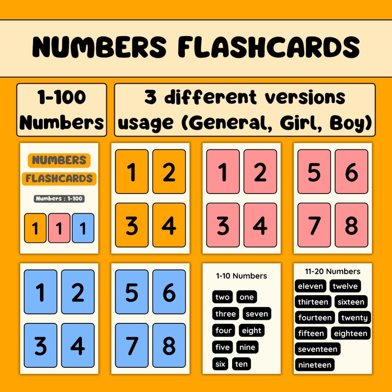 Number Flashcards Numbers 1-20-100 Learn Count Homeschool Printable ...