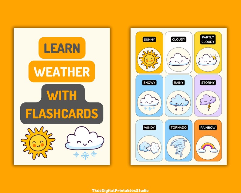 Weather Cards, Montessori Flashcards, Preschool Learning Materials ...