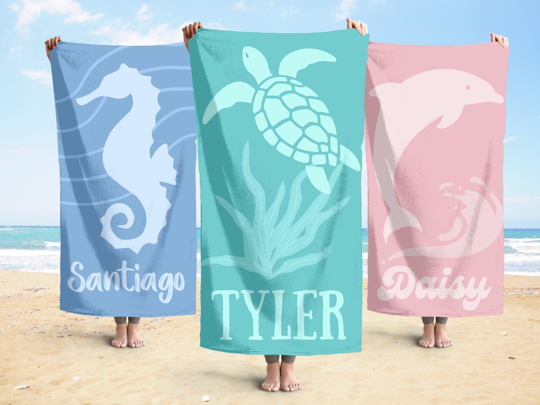 Custom Beach Towels, Blue Seahorse Towel, Green Turtle Towel, Pink ...
