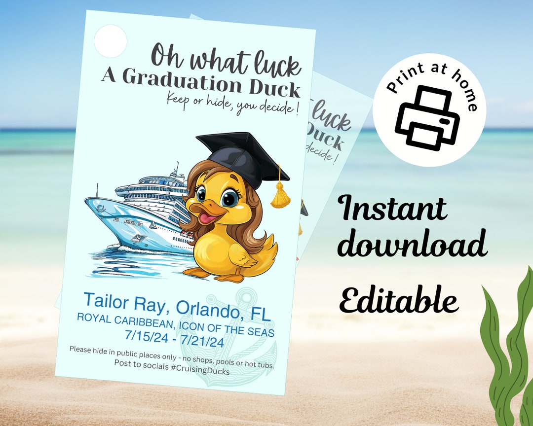 Graduation Cruising Duck Tags Editable and Printable PDF Lucky Ducky ...