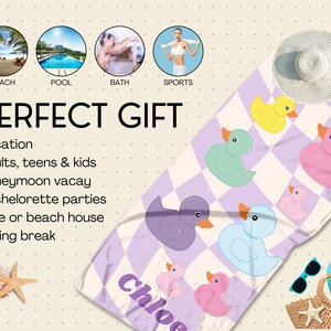 Rubber Ducks Custom Beach Towel, Retro Checkered Personalized Towel ...