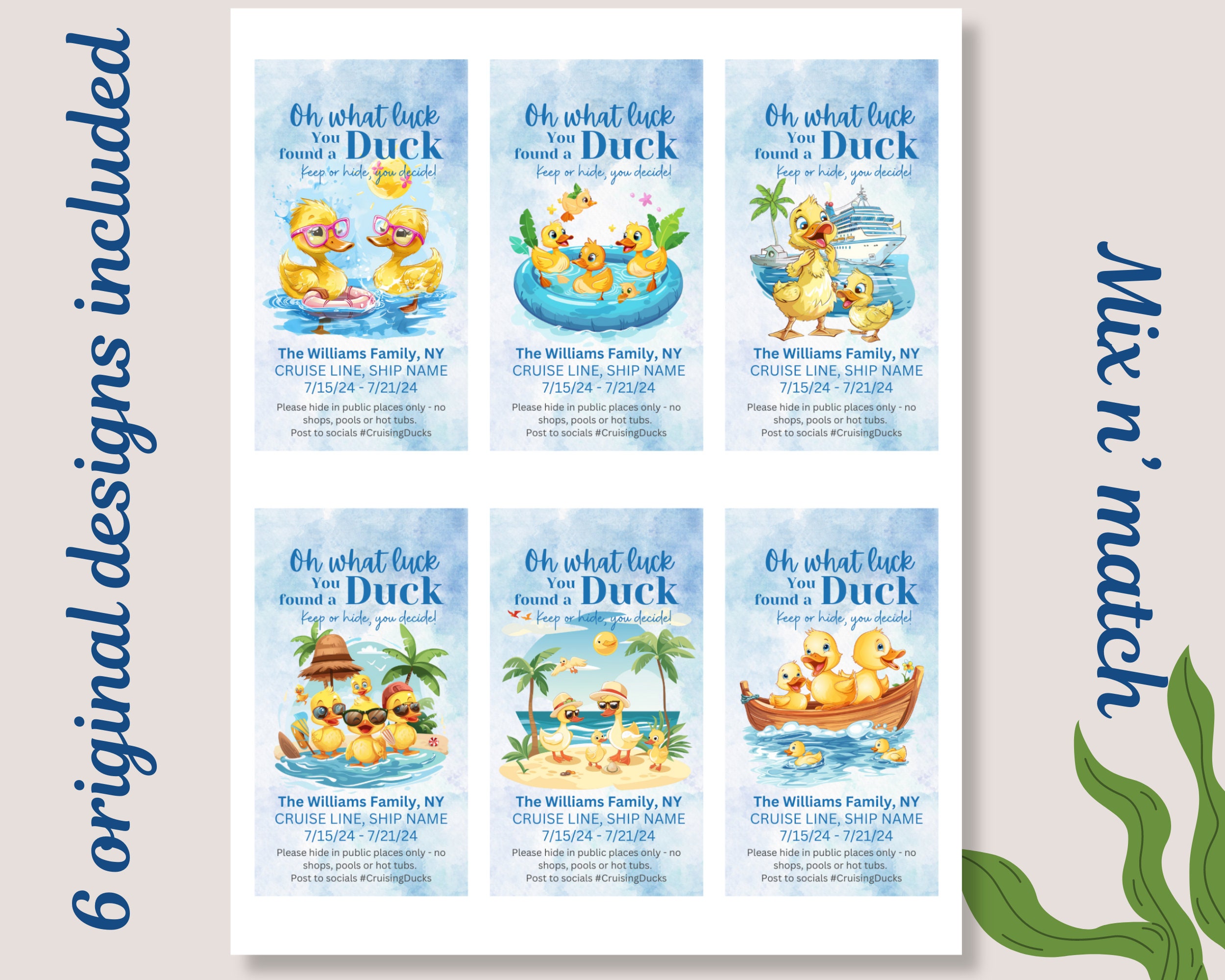 Editable PDF Printable Tags Cruise Ship Ducks Con-quack-ulations Kids ...