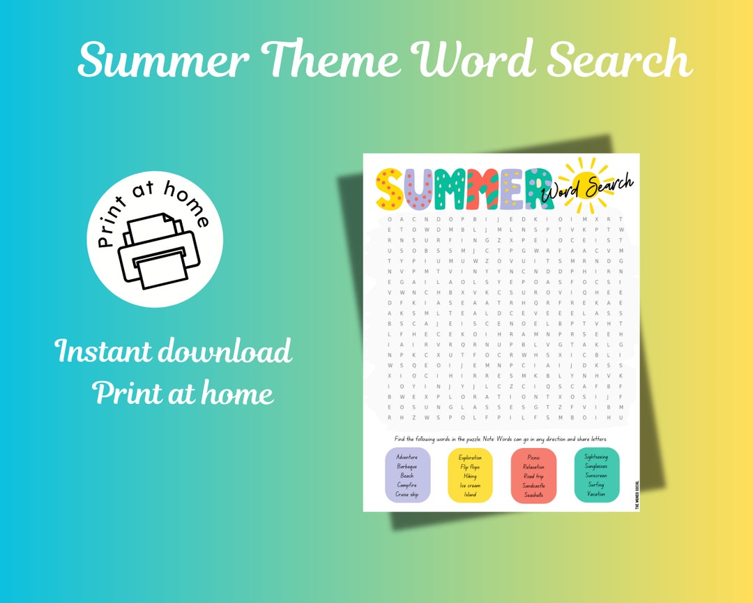 Summer Word Search Kids Activity Printable Worksheet for Summer ...