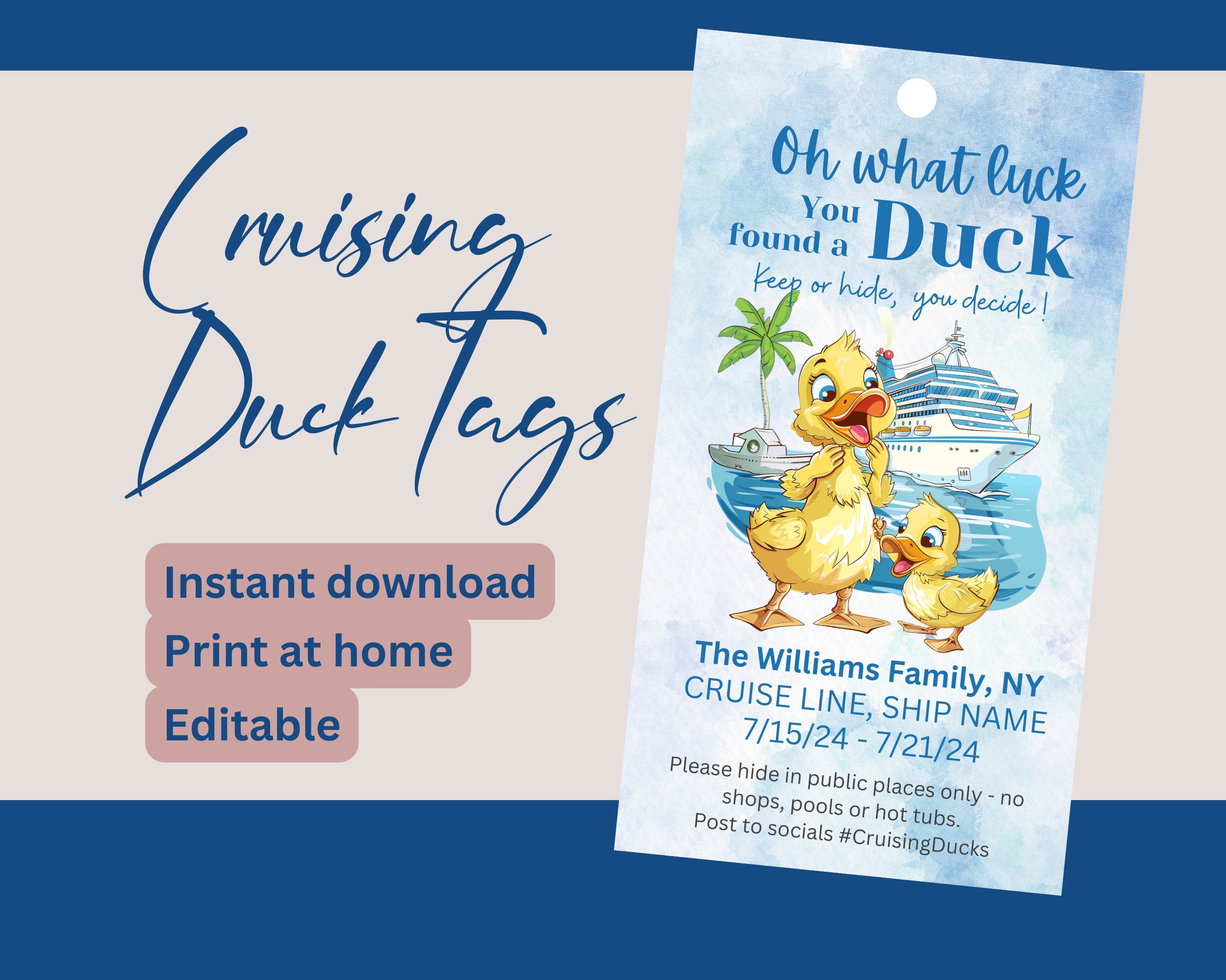 Editable PDF Printable Tags Cruise Ship Ducks Con-quack-ulations Kids ...