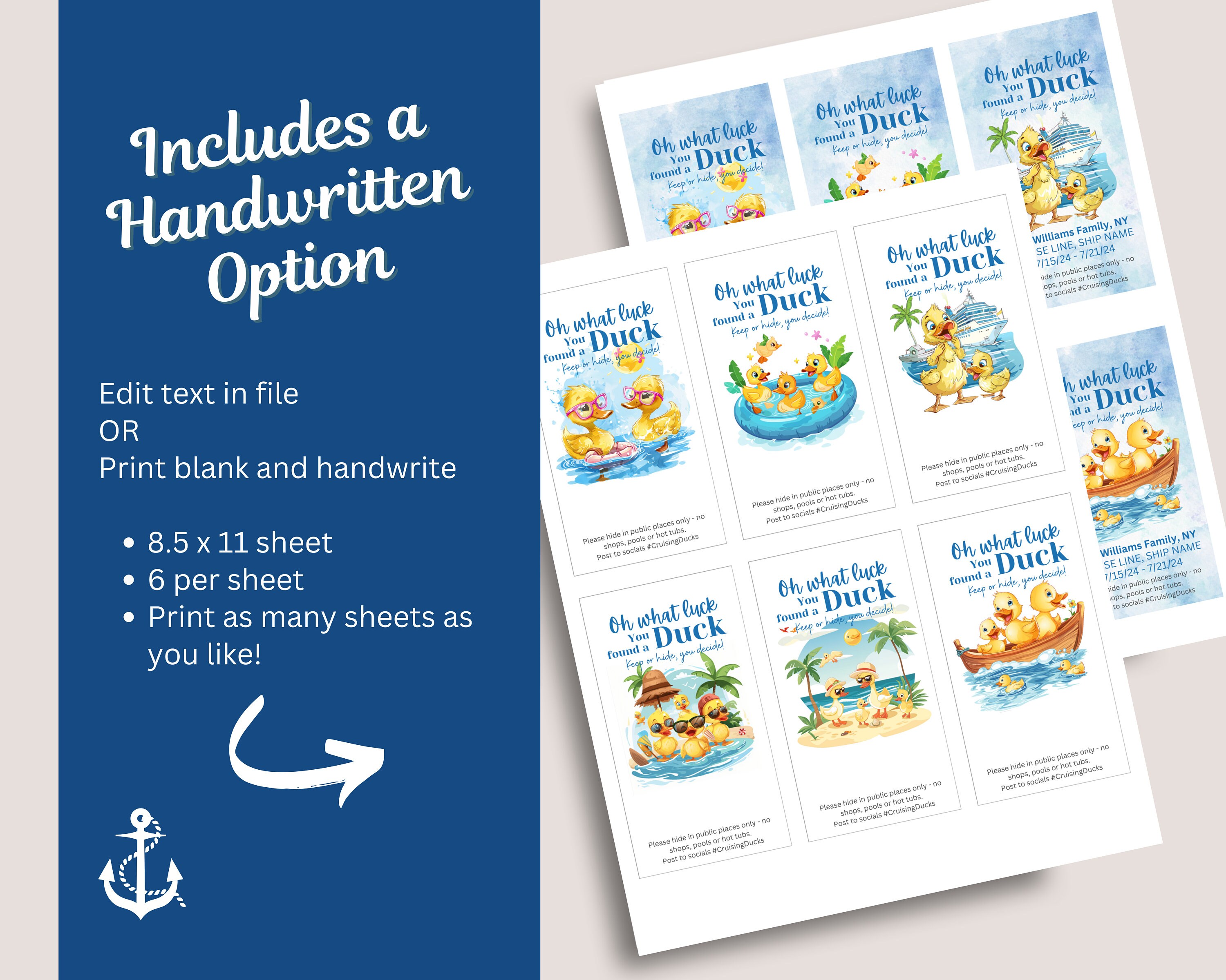 Editable PDF Printable Tags Cruise Ship Ducks Con-quack-ulations Kids ...