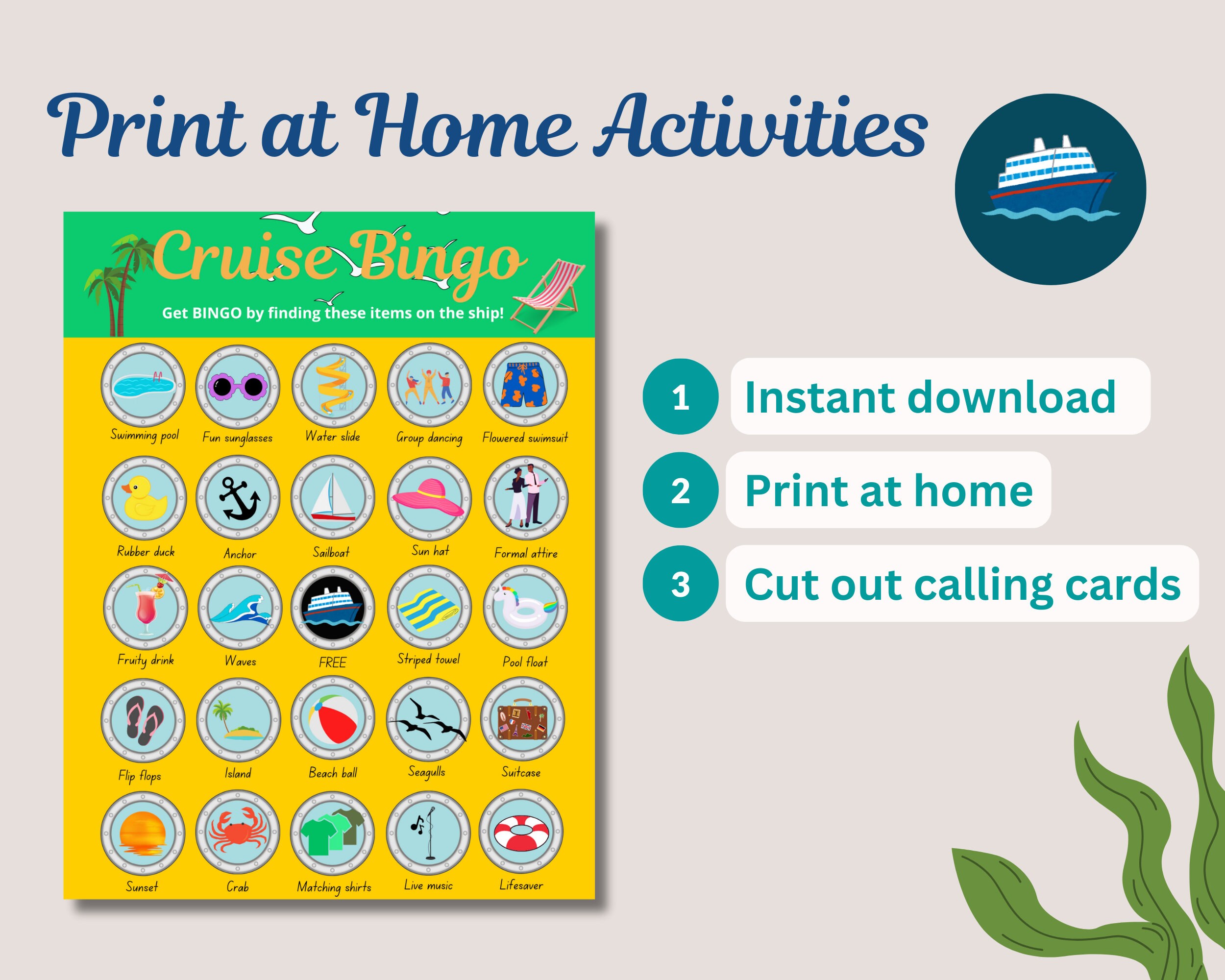 Cruise Ship Bingo Scavenger Hunt Travel Activity for Kids & Family ...