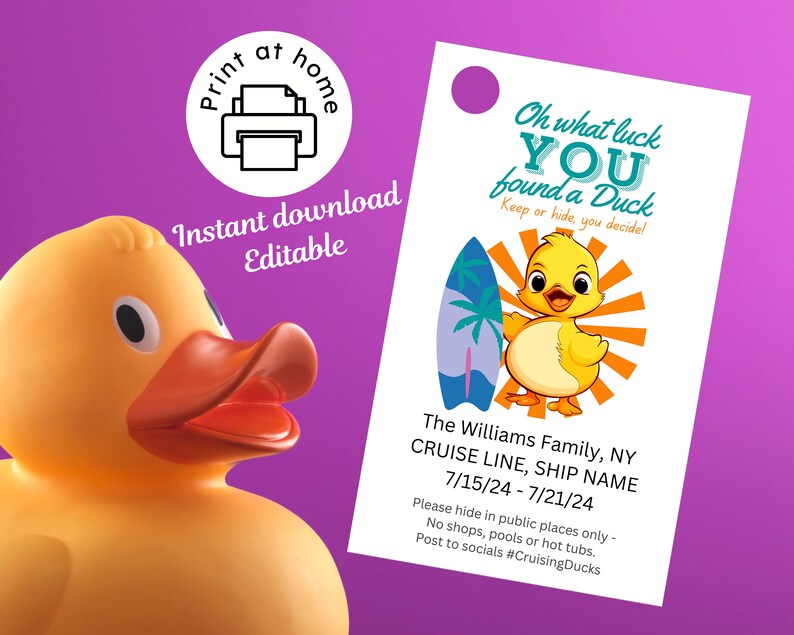 Printable Duck Tags PDF Editable Custom Cruising Rubber Ducks Tags ...