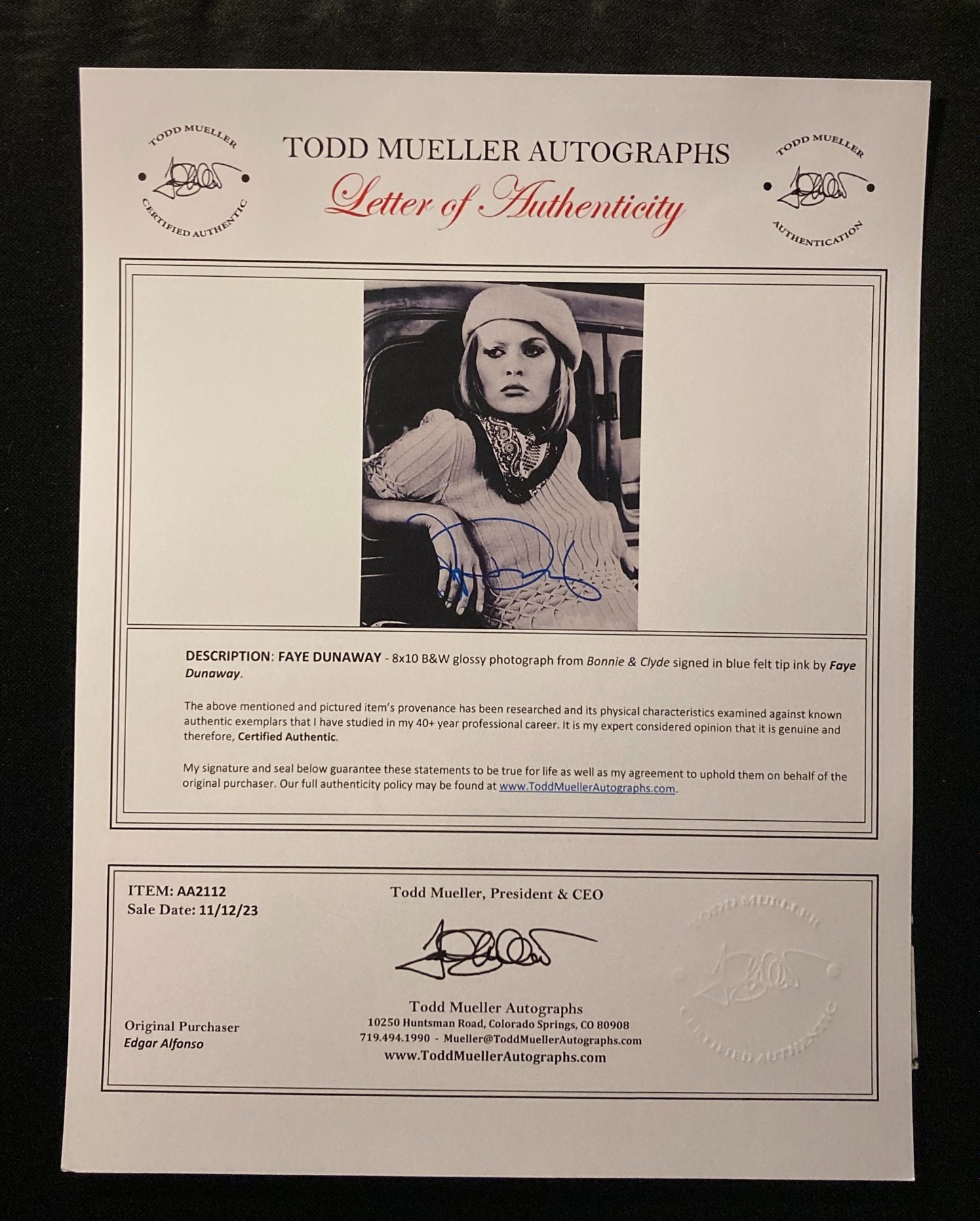 Bonnie & Clyde Faye Dunaway Autograph, Photography Signed With COA - Etsy