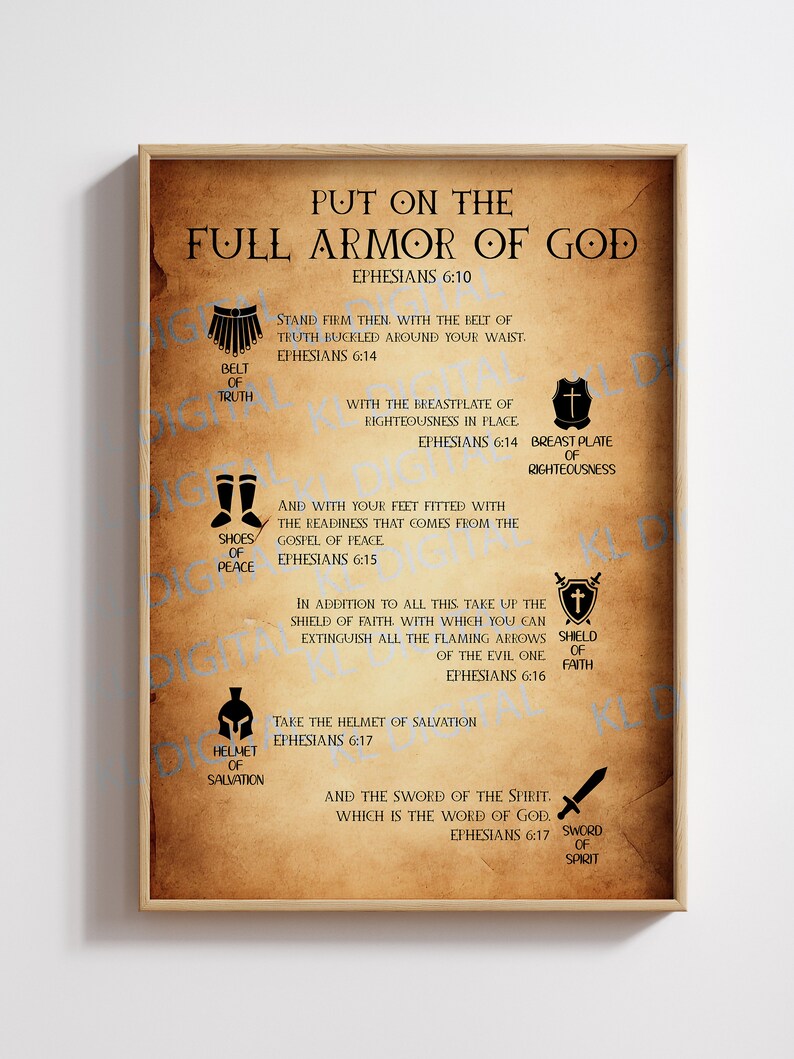Full Armor of God DIGITAL DOWNLOAD Bible Verse Print Scripture Wall Art ...