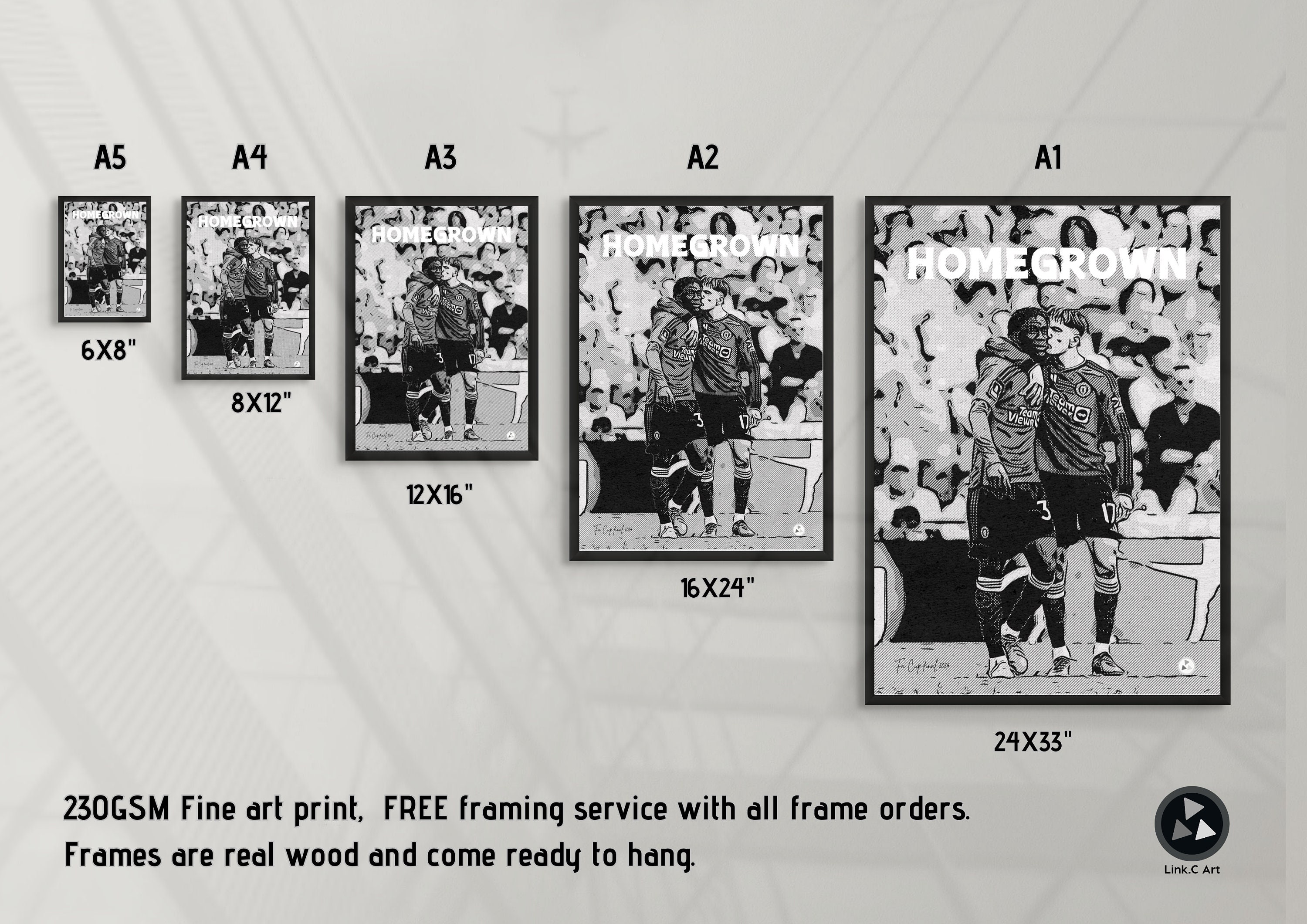 Kobbie Mainoo & Alejandro Garnacho Abstract BW Poster Manchester United ...