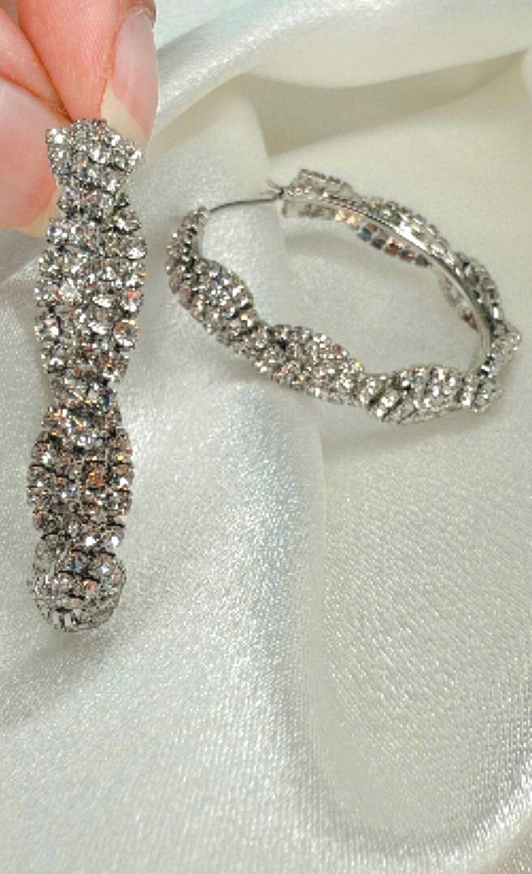 Diamond Twisted Hoops, Silver Cubic Zirconia Hoops, Partwear Hoops ...