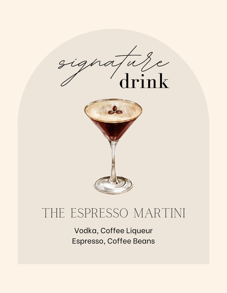 Signature Drink Sign, EDITABLE Template, Espresso Martini, Printable ...