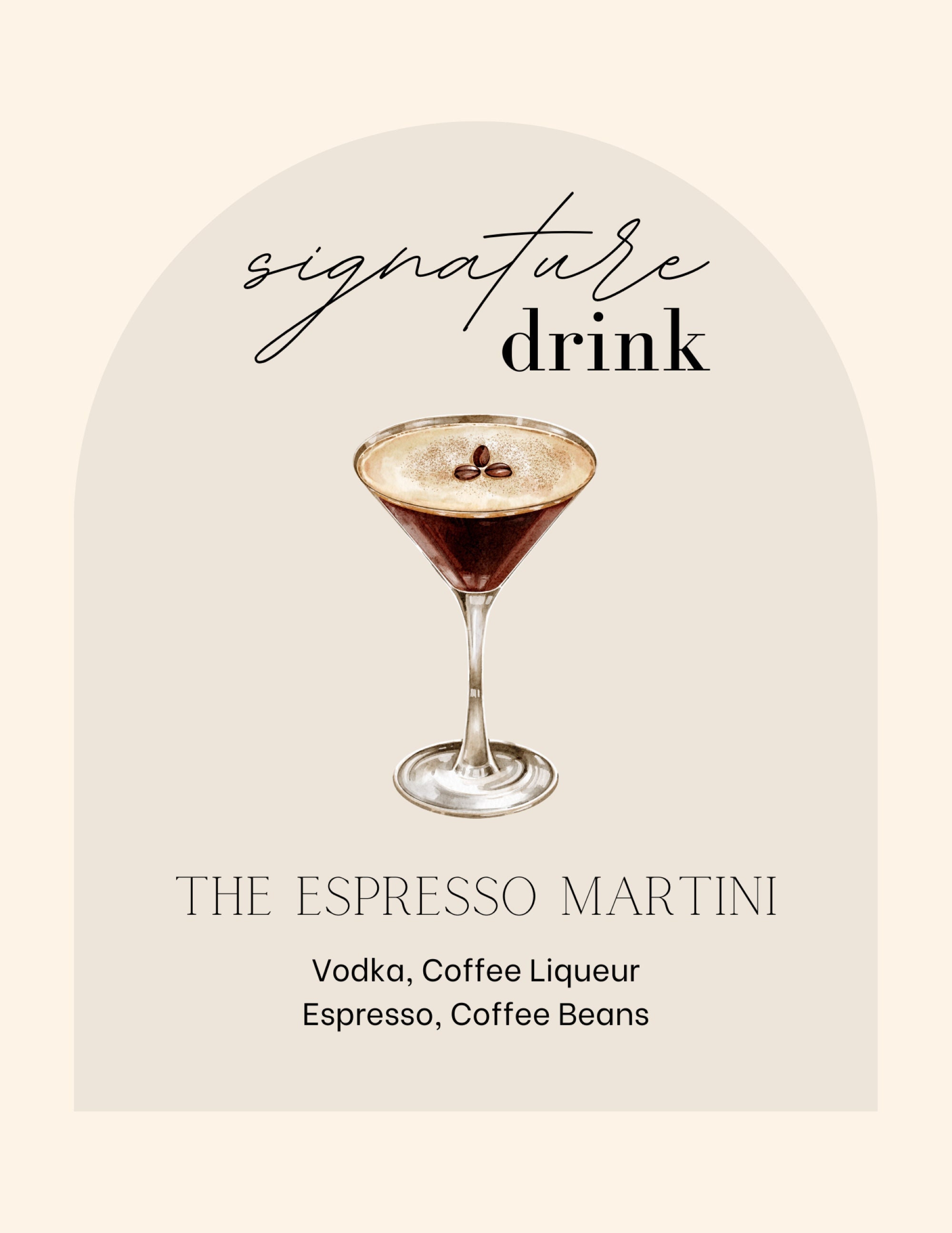 Signature Drink Sign, EDITABLE Template, Espresso Martini, Printable ...