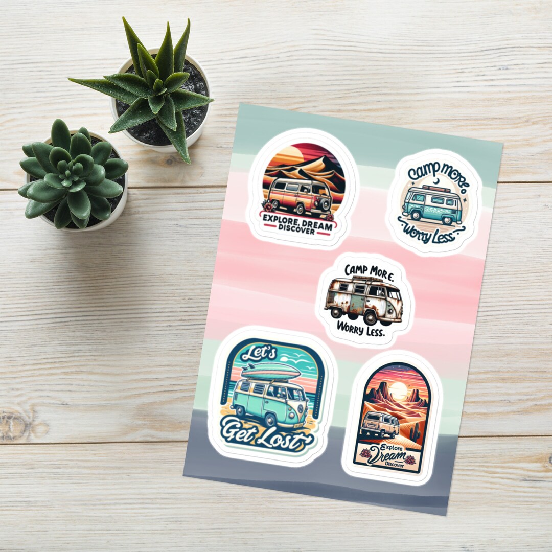 Camping Stickers Sheet, Retro Camper Stickers, Camper Van Stickers - Etsy