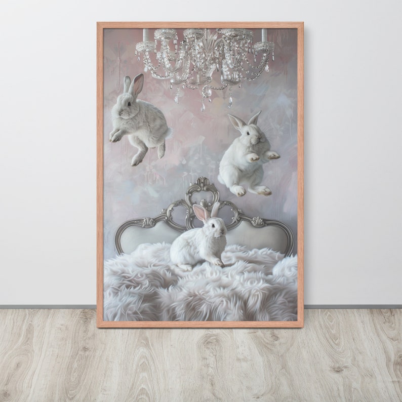 Framed Bunny Wall Art White Rabbit Painting Whimsical Art - Etsy