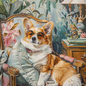 Stylish Corgi Dog Portrait - Chic Dog Art - Etsy