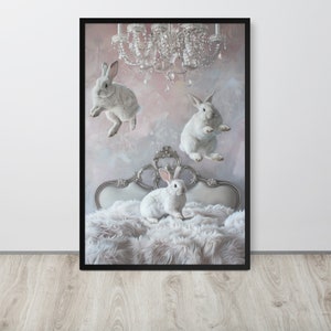 Framed Bunny Wall Art - White Rabbit Painting - Whimsical Art - Etsy
