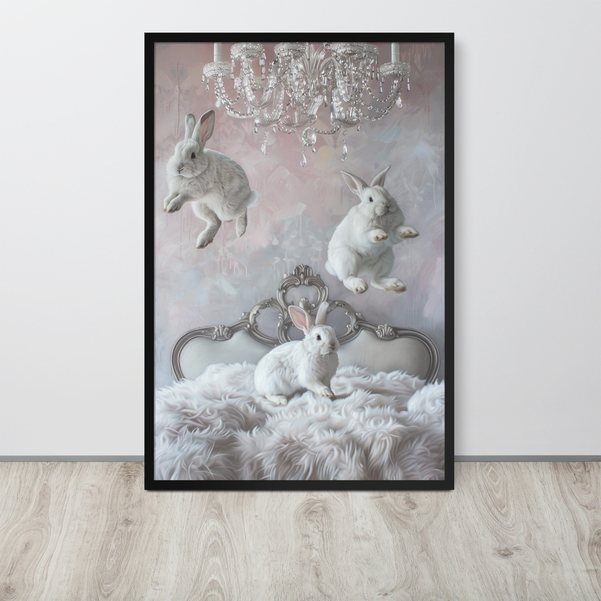 Framed Bunny Wall Art White Rabbit Painting Whimsical Art - Etsy