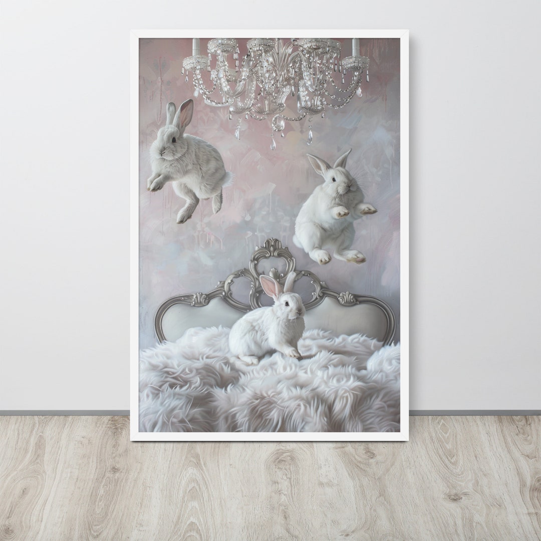 Framed Bunny Wall Art - White Rabbit Painting - Whimsical Art - Etsy