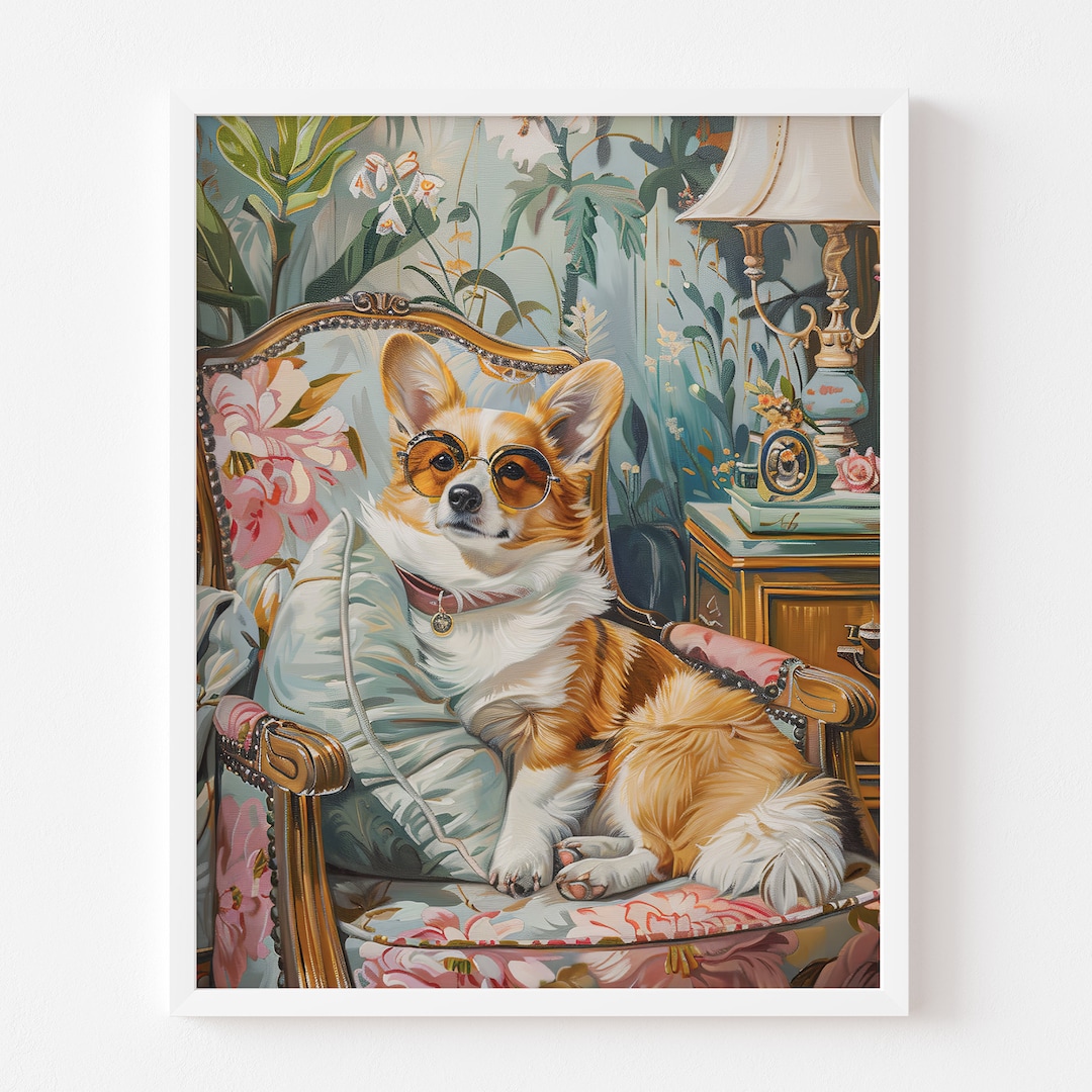 Stylish Corgi Dog Portrait - Chic Dog Art - Etsy