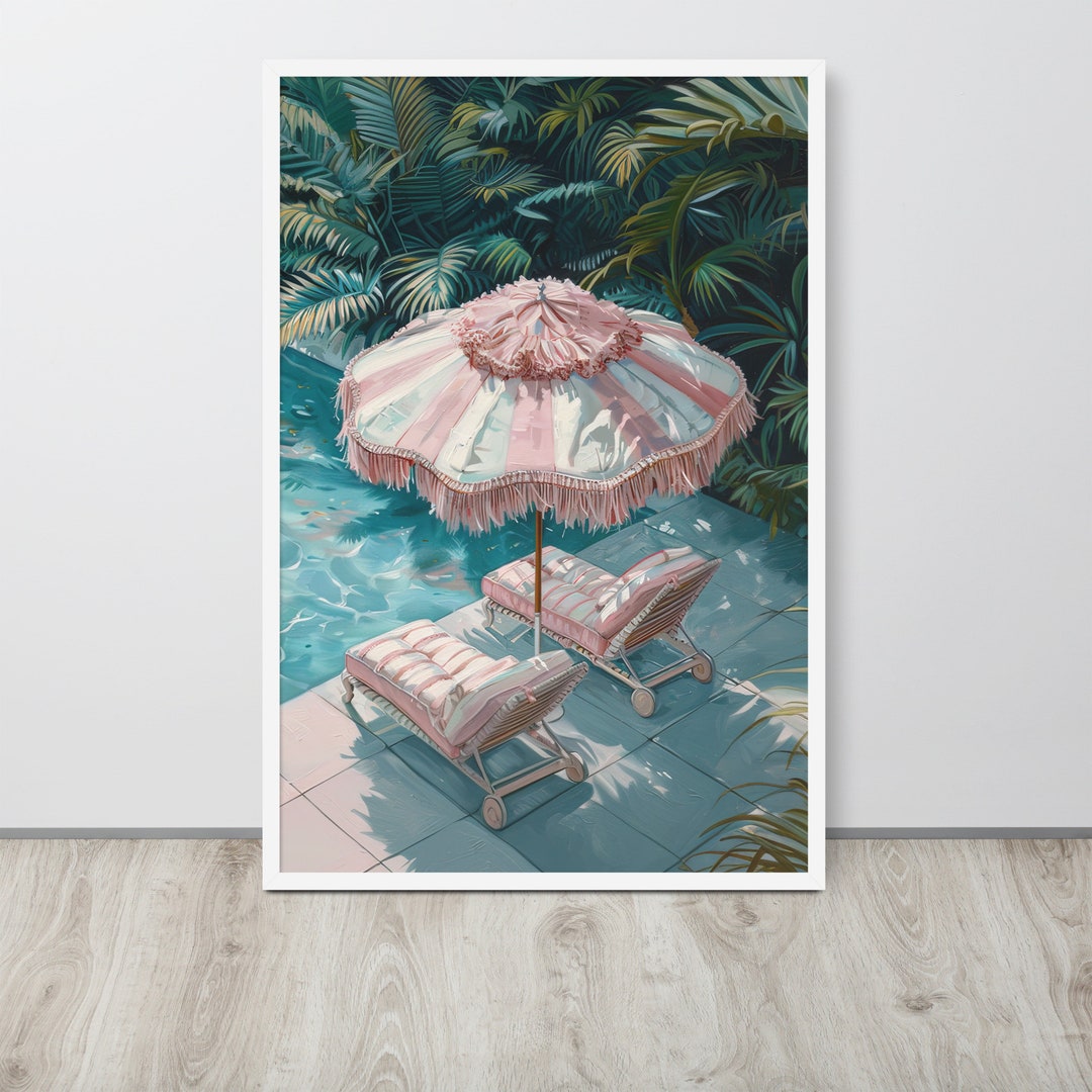 Tropical Poolside Art Print - Vibrant Beach Scene With Palm Trees ...