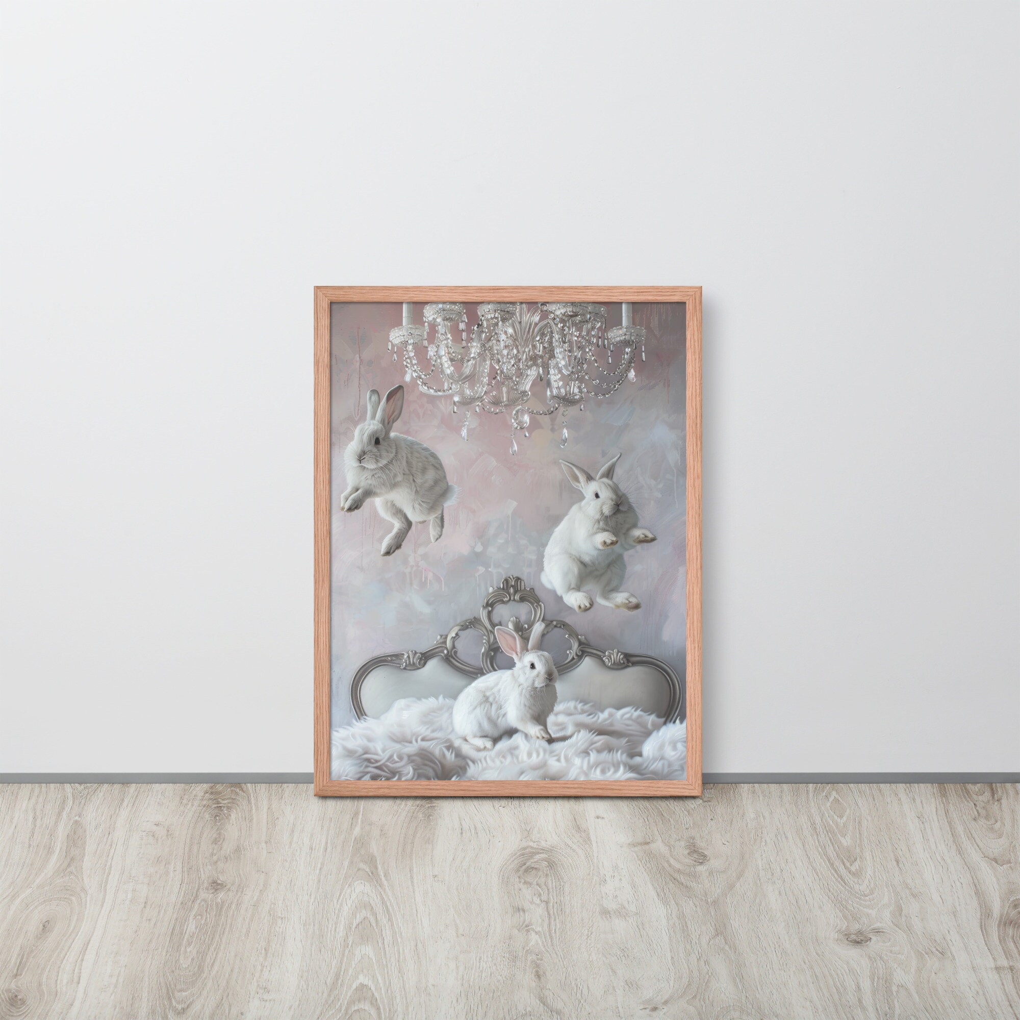 Framed Bunny Wall Art White Rabbit Painting Whimsical Art - Etsy