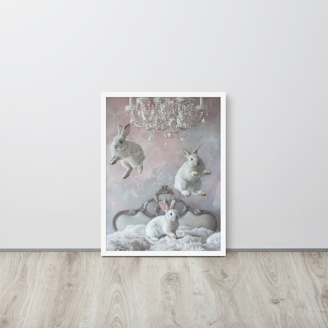 Framed Bunny Wall Art White Rabbit Painting Whimsical Art - Etsy