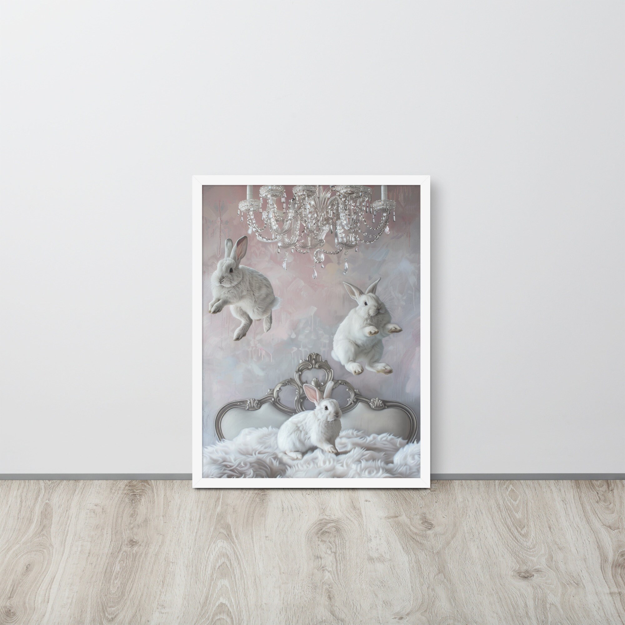 Framed Bunny Wall Art - White Rabbit Painting - Whimsical Art - Etsy